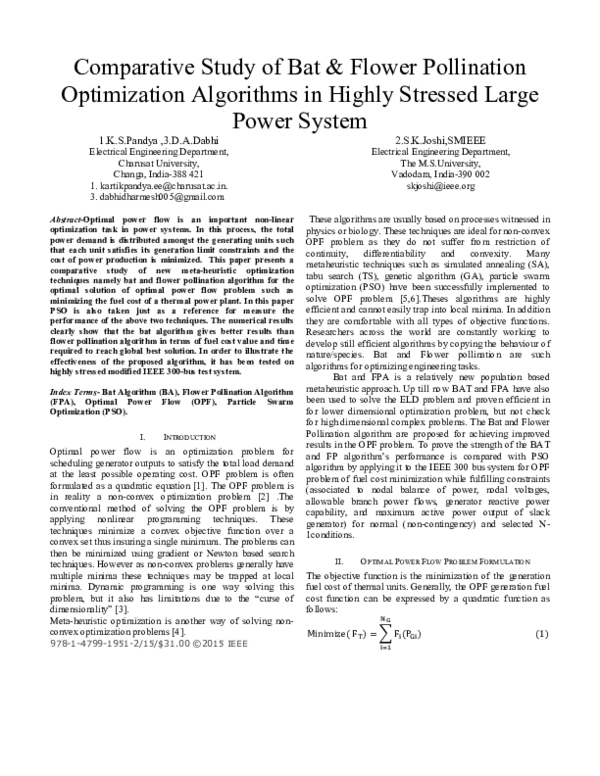 (PDF) Comparative study of bat & flower pollination optimization algorithms in highly stressed ...