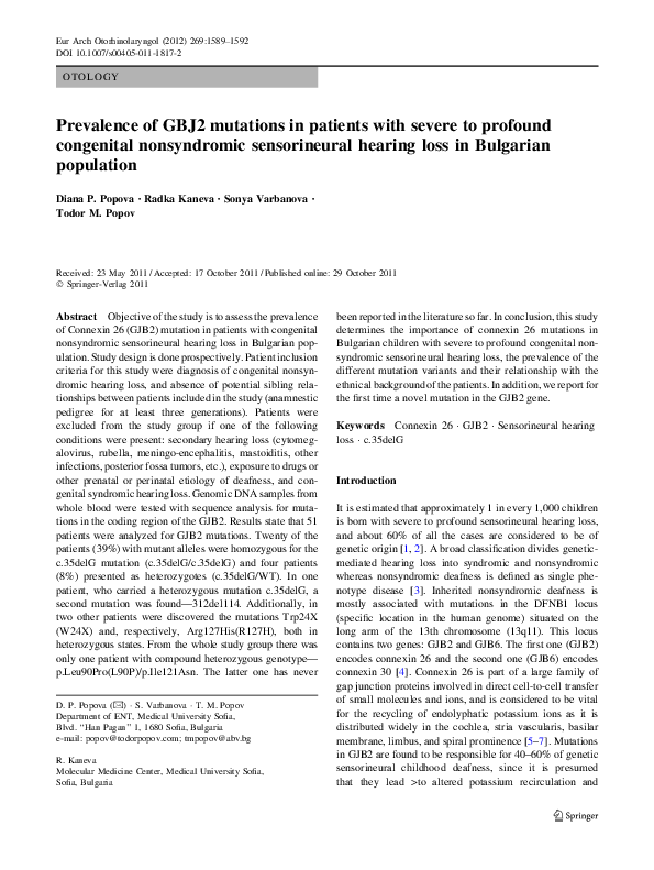 (PDF) Prevalence of GBJ2 mutations in patients with severe to profound ...