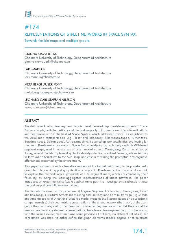 Pdf Representations Of Street Networks In Space Syntax Towards Flexible Maps And Multiple Graphs