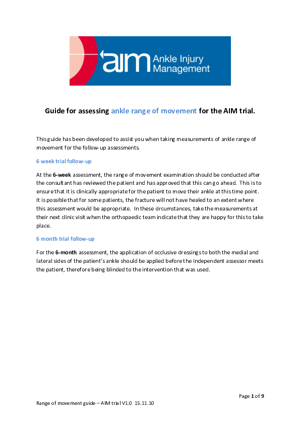 (PDF) Guide for assessing ankle range of movement for the AIM trial