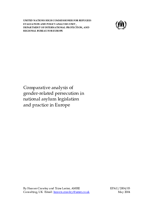 (PDF) UNHCR Comparative Analysis of Gender Related Persecution