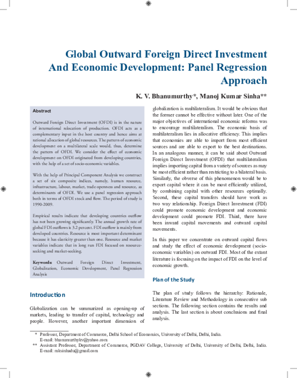 (PDF) Global Outward Foreign Direct Investment And Economic Development ...