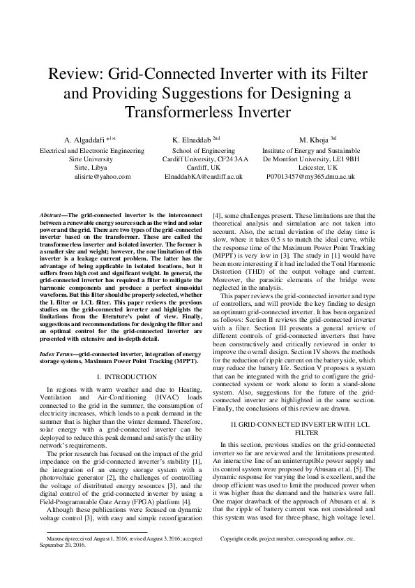 (PDF) [11]Review Grid Connected Inverter with Its Filter and Providing ...