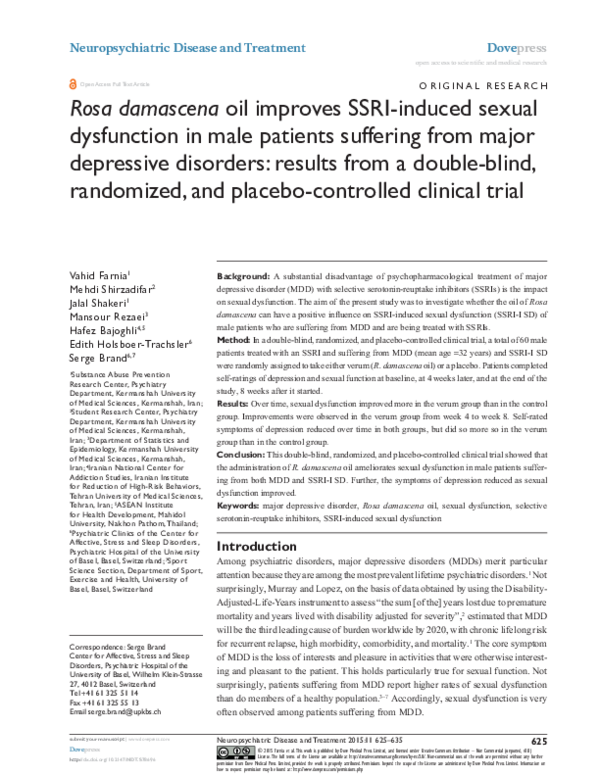 Rosa damascena oil improves SSRI-induced sexual dysfunction in male patients suffering from ...