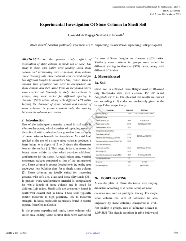(PDF) Experimental Investigation Of Stone Column In Shedi Soil