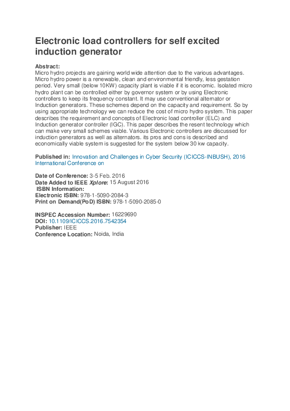 Doc Electronic Load Controllers For Self Excited Induction Generator