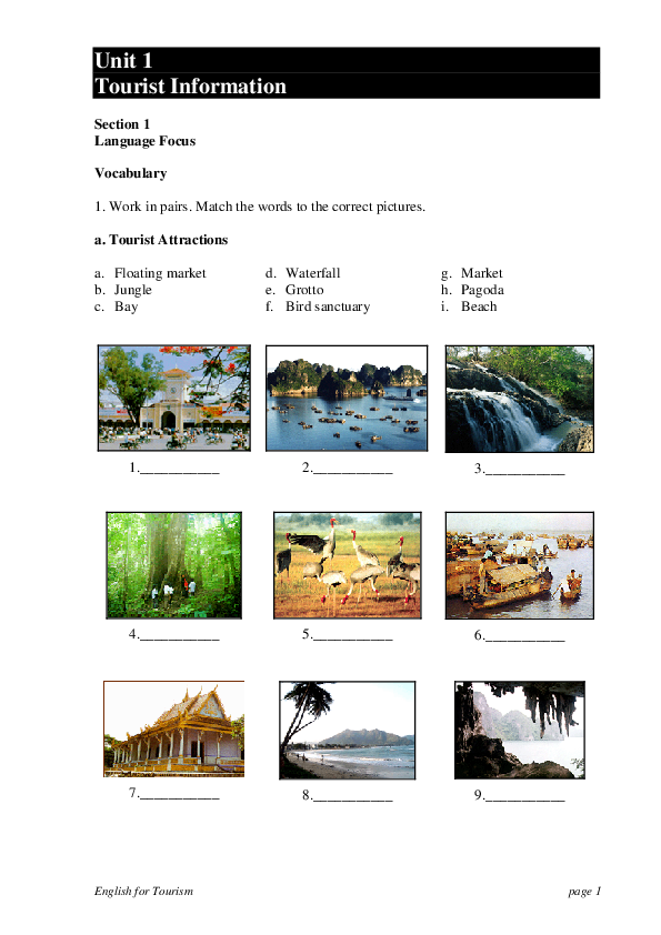 (PDF) English for Tourism Unit 1 Tourist Information | Pặc Du Côn ...