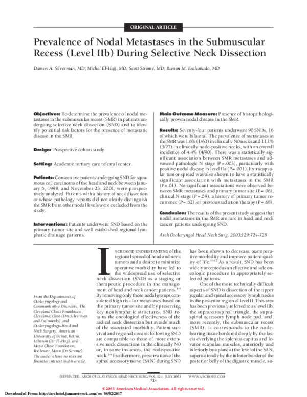 (PDF) Prevalence of Nodal Metastases in the Submuscular Recess (Level ...