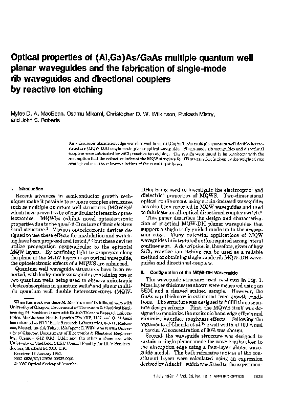 (PDF) Optical properties of (Al,Ga)As/GaAs multiple quantum well planar waveguides and the ...
