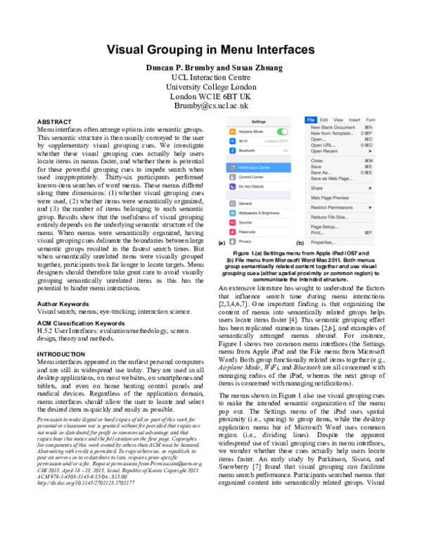 (PDF) Visual Grouping in Menu Interfaces