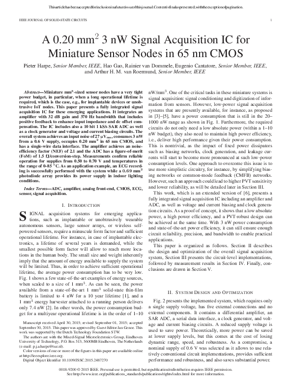(PDF) A 0.20 mm 2 3 nW Signal Acquisition IC for Miniature Sensor Nodes ...