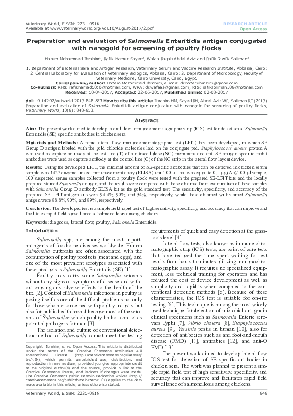 Pdf Preparation And Evaluation Of Salmonella Enteritidis Antigen