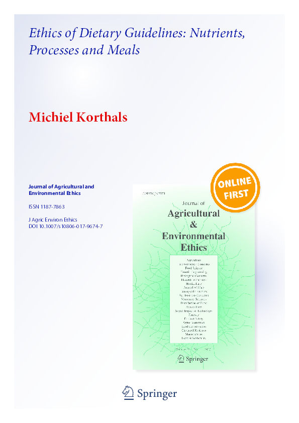 (PDF) Ethics of Dietary Guidelines: Nutrients, Processes and Meals