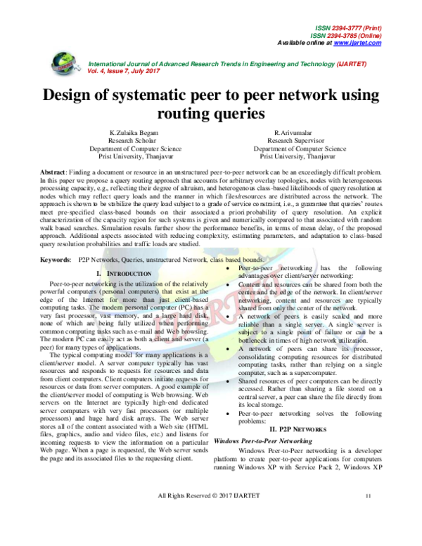 Pdf Design Of Systematic Peer To Peer Network Using Routing Queries