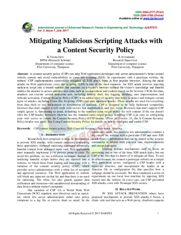 (PDF) Mitigating Malicious Scripting Attacks with a Content Security Policy
