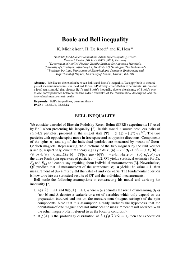 (PDF) Boole and Bell inequality