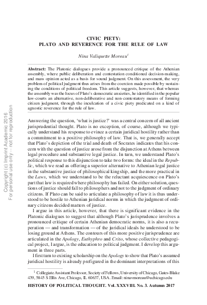 (PDF) Civic Piety: Plato and Reverence for the Rule of Law