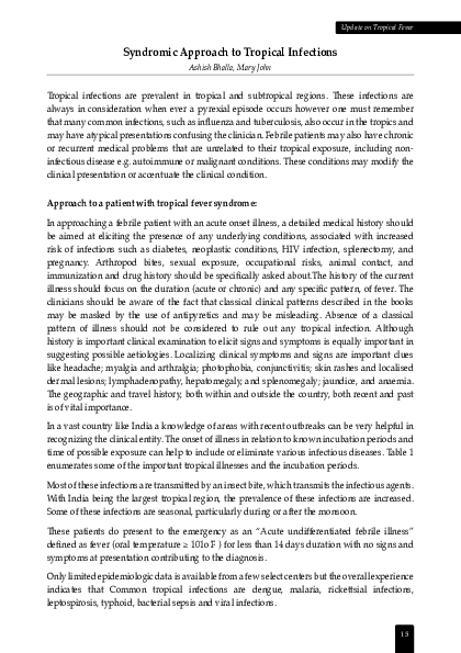 (PDF) Update on Tropical Fever Syndromic Approach to Tropical Infections