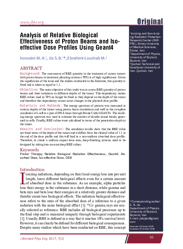 (PDF) Analysis of Relative Biological Effectiveness of Proton Beams and ...
