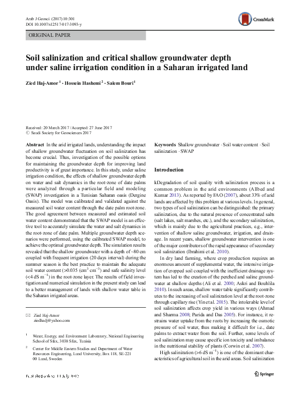 (PDF) Soil salinization and critical shallow groundwater depth under saline irrigation condition ...