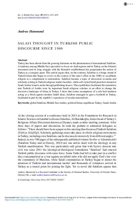 (PDF) Salafi Thought in Turkish Public Discourse since 1980