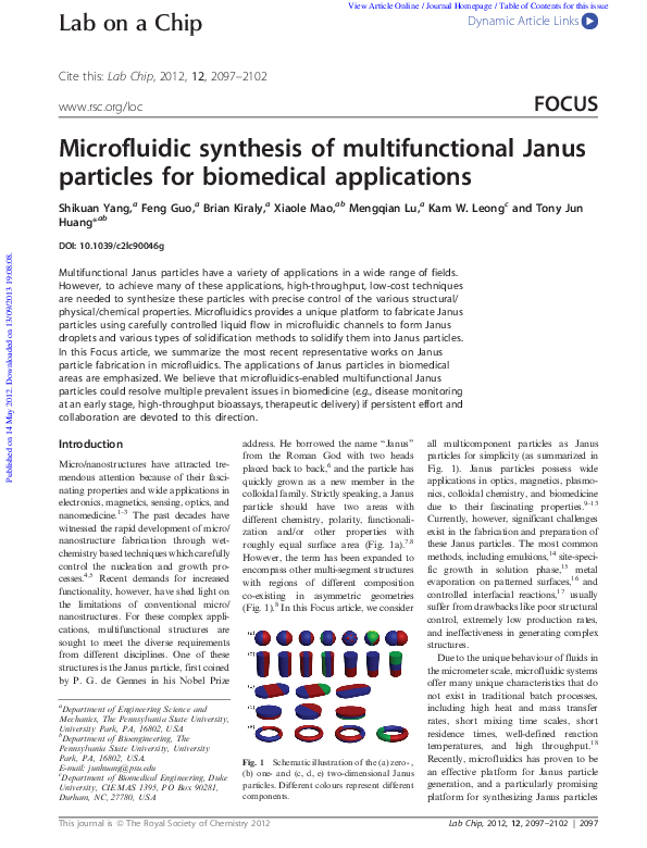 (PDF) Microfluidic synthesis of multifunctional Janus particles for biomedical applications