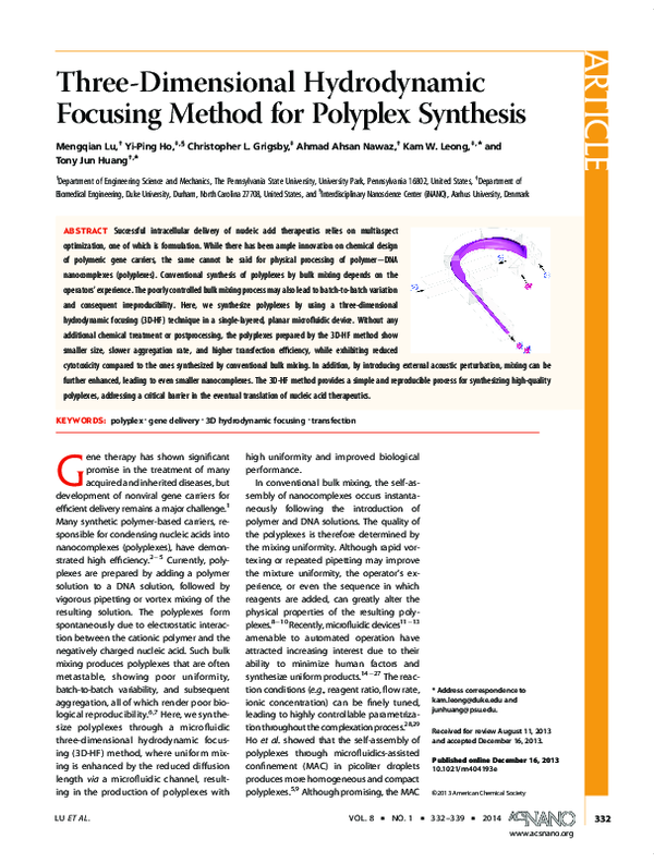 (PDF) Three-Dimensional Hydrodynamic Focusing Method for Polyplex Synthesis
