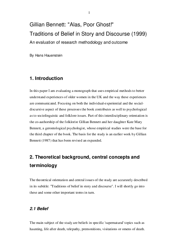 (PDF) Gillian Bennett: "Alas, Poor Ghost!" Traditions of Belief in ...