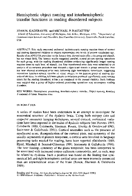 (PDF) Hemispheric object naming and interhemispheric transfer functions ...