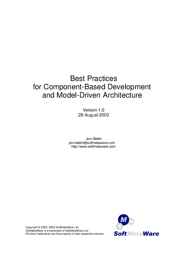 Pdf Best Practices For Component Based Development And Model Driven