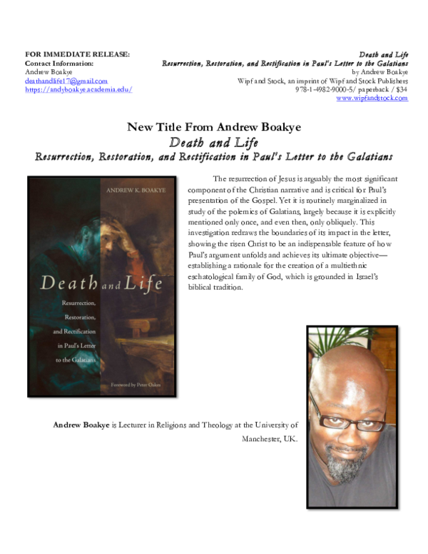 (PDF) Andrew Boakye: Press Kit for "Death and Life"