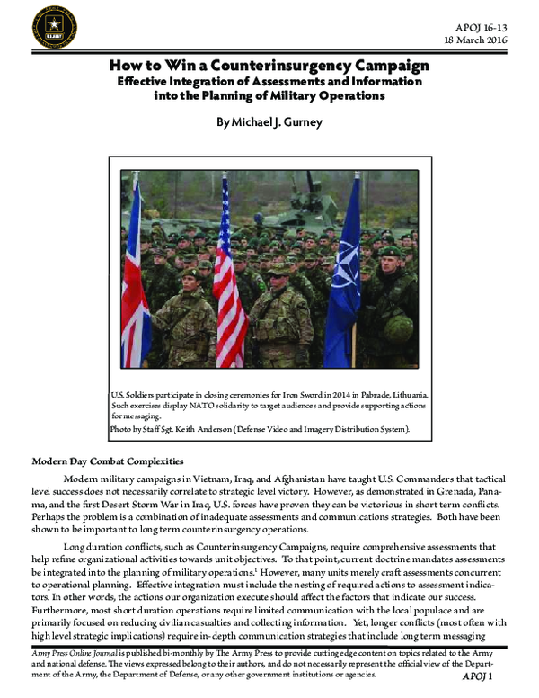 (PDF) How to Win a Counterinsurgency Campaign: Effective Integration of ...
