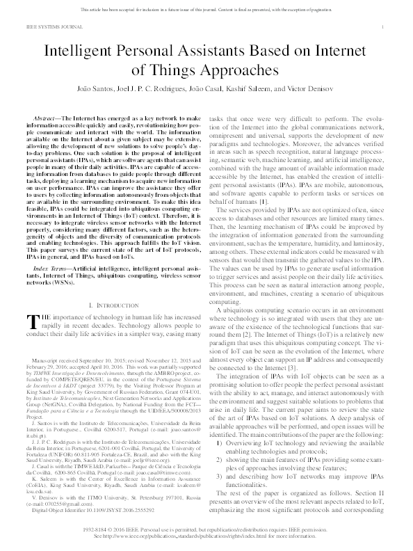 (PDF) Intelligent Personal Assistants Based on Internet of Things ...