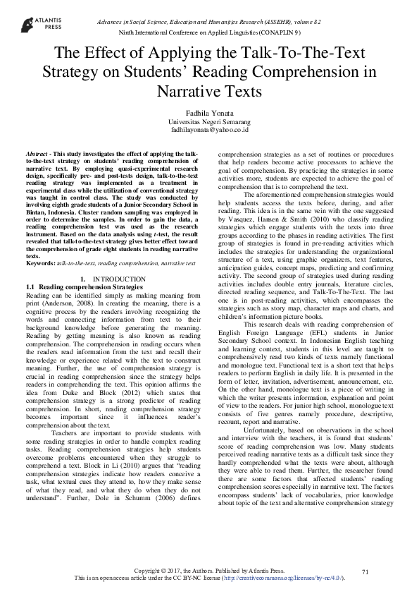 (PDF) The Effect of Applying the Talk-To-The-Text Strategy on Students ...