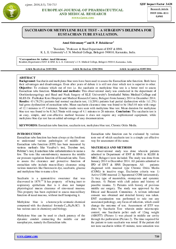 (PDF) SACCHARIN OR METHYLENE BLUE TEST -A SURGEON'S DILEMMA FOR ...