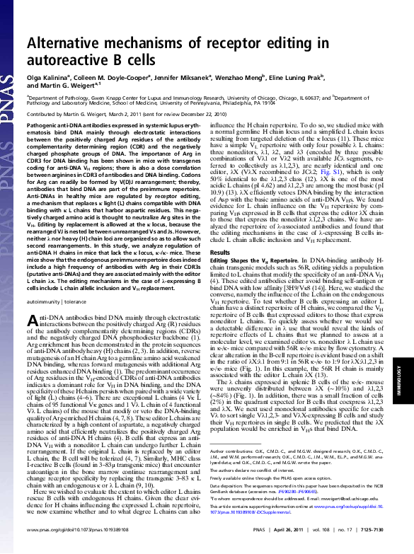 (PDF) Alternative mechanisms of receptor editing in autoreactive B cells