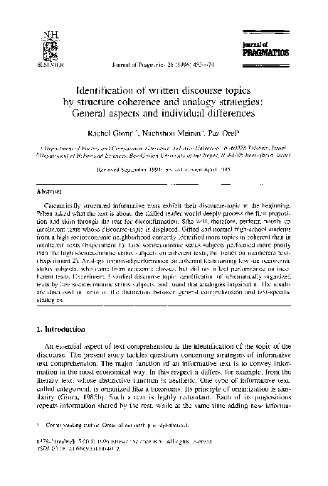 (PDF) Identification of written discourse topics by structure coherence and analogy strategies ...