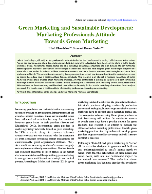 (PDF) Green Marketing and Sustainable Development: Marketing ...
