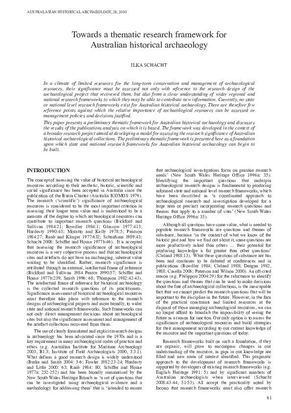 (PDF) Towards a thematic research framework for Australian Historical ...