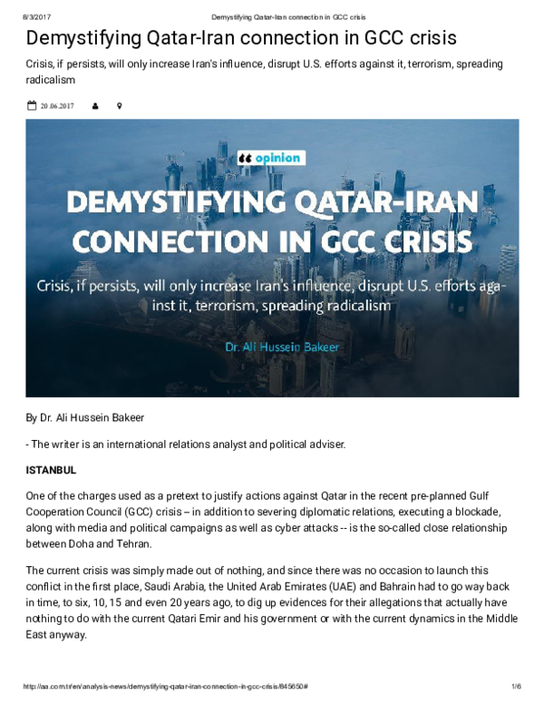 (PDF) Demystifying Qatar-Iran connection in GCC crisis