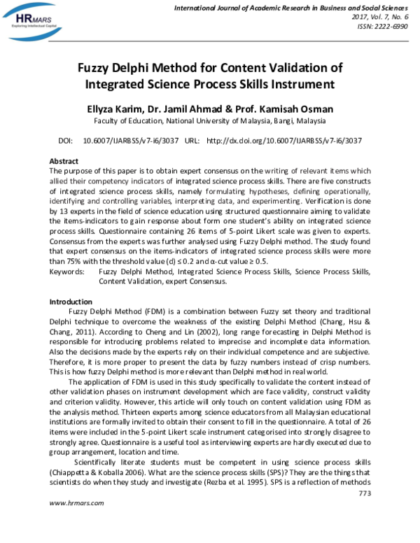 Pdf Fuzzy Delphi Method For Content Validation Of Integrated Science