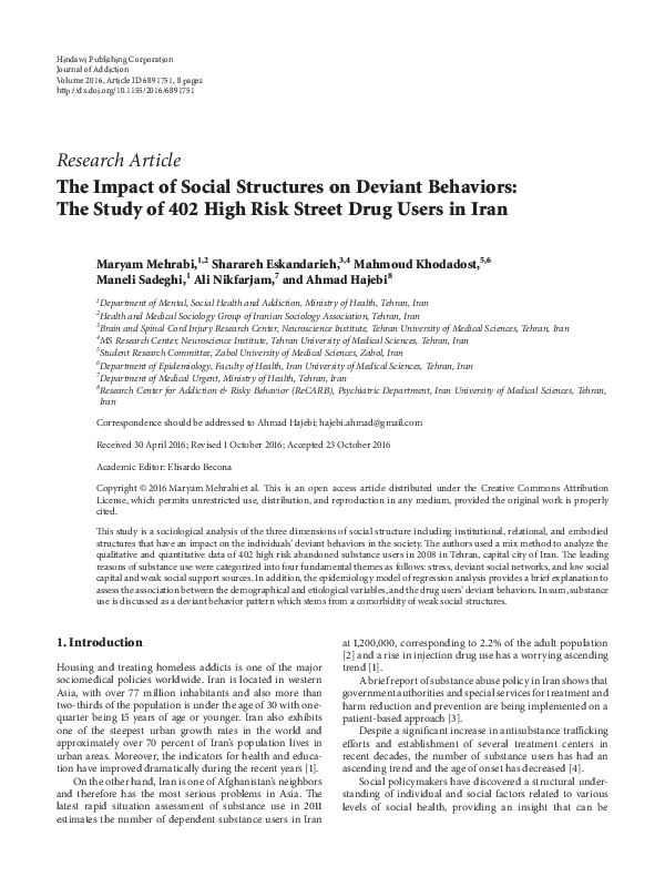 (PDF) The impact of social structures on deviant behaviors: The study ...