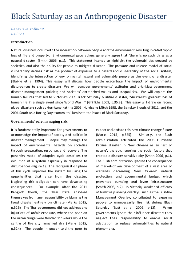 (PDF) Black Saturday as an Anthropogenic Disaster | Genevieve Tolhurst ...