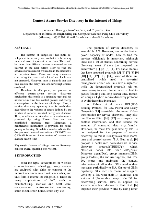 (PDF) Context-Aware Service Discovery in the Internet of Things