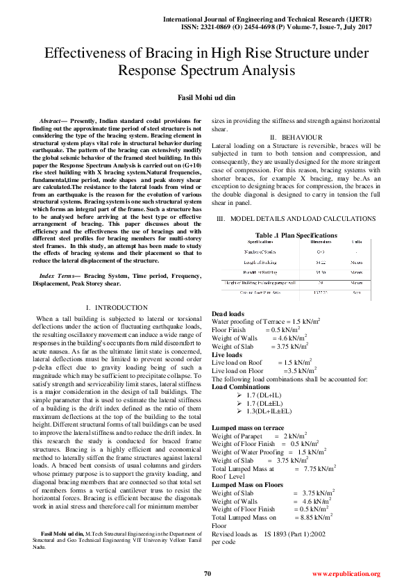 (PDF) EFFECTIVENESS OF BRACING IN HIGH RISE STRUCTURE UNDER RESPONSE ...