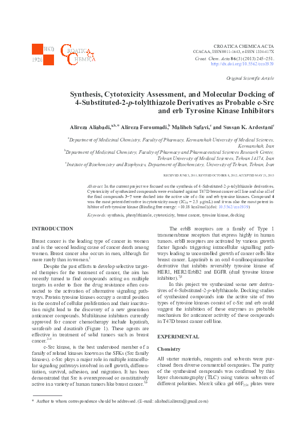(PDF) Synthesis, Cytotoxicity Assessment, and Molecular Docking of 4-Substituted-2-p ...