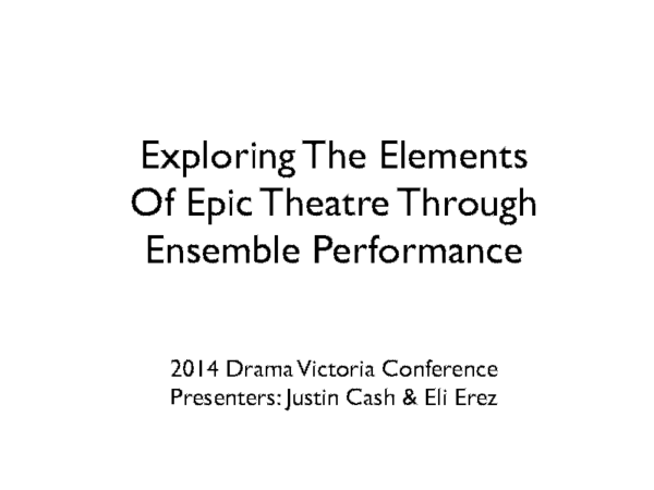 (PDF) Exploring The Elements Of Epic Theatre Through Ensemble Performance