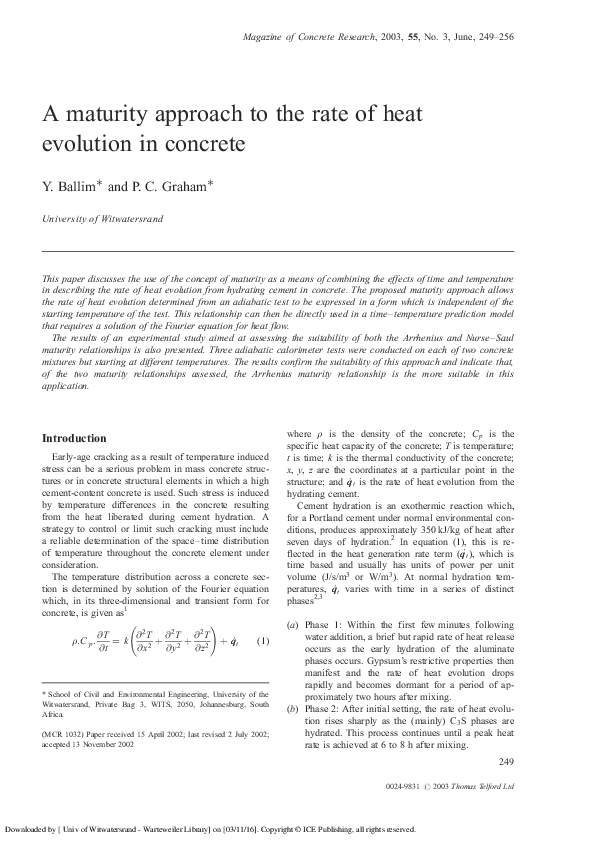 (PDF) A maturity approach to the rate of heat evolution in concrete