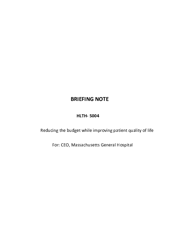 (DOC) Briefing note for reducing cost while improving quality of care