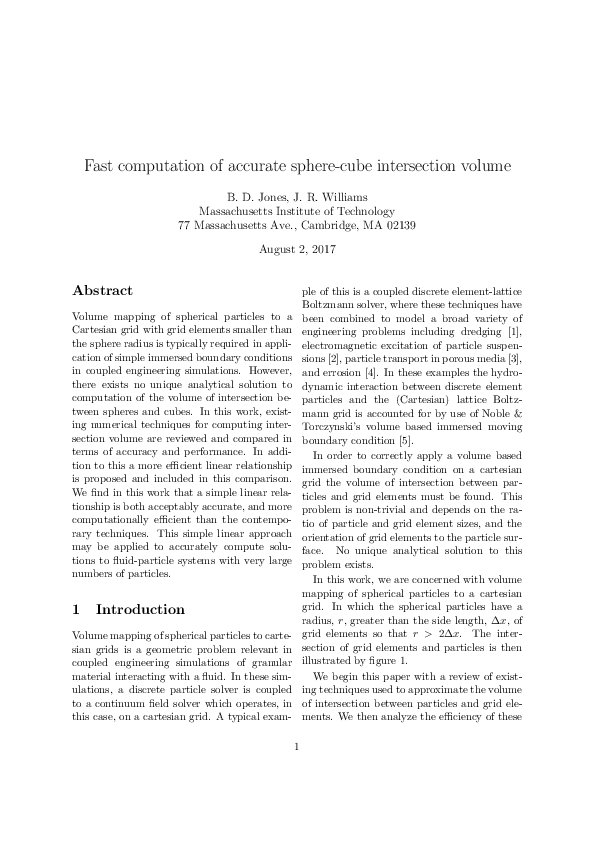 (PDF) Fast computation of accurate sphere-cube intersection volume